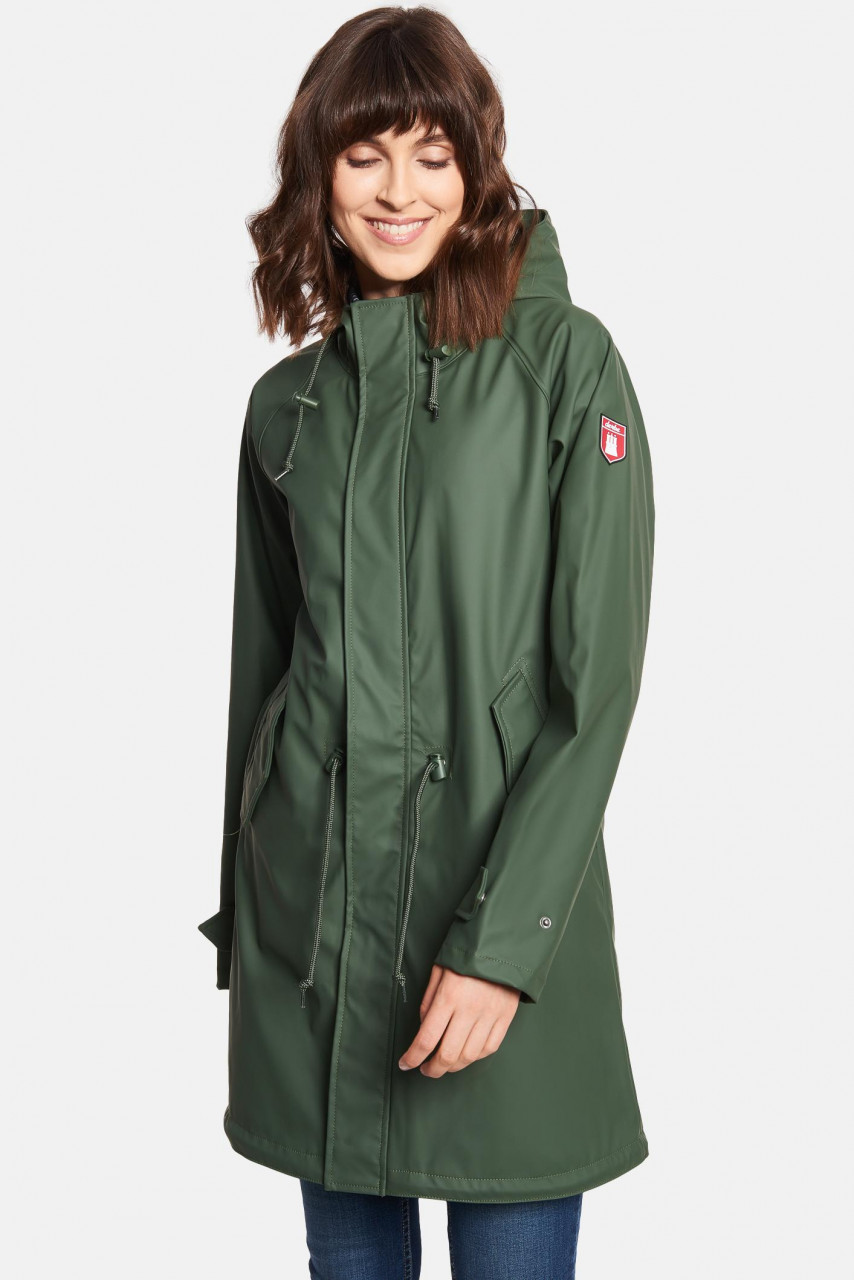 Derbe Traveby Friese Fisher Oliv Damen Regenjacke Nachhaltig | Hanseheld.de