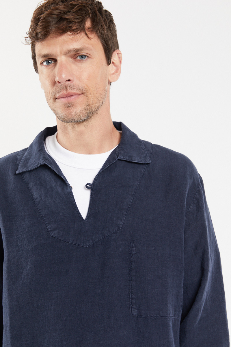 Armor Lux Leinenhemd Fischerhemd Vareuse Leinen Dunkelblau | Hanseheld.de
