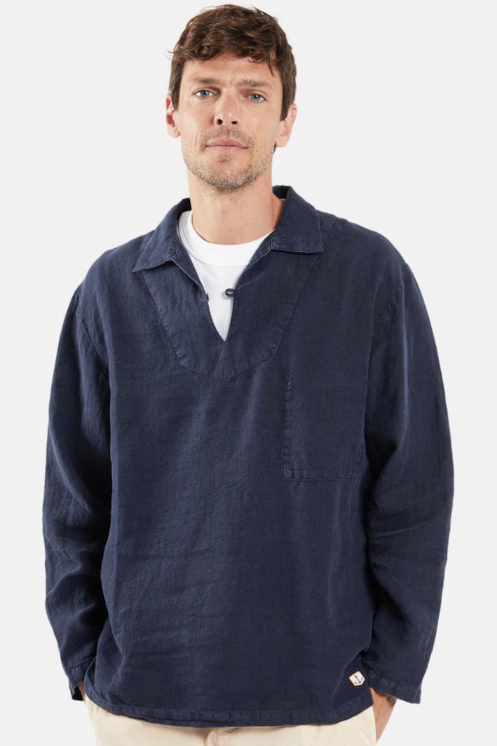 Armor Lux Leinenhemd Fischerhemd Vareuse Leinen Dunkelblau | Hanseheld.de